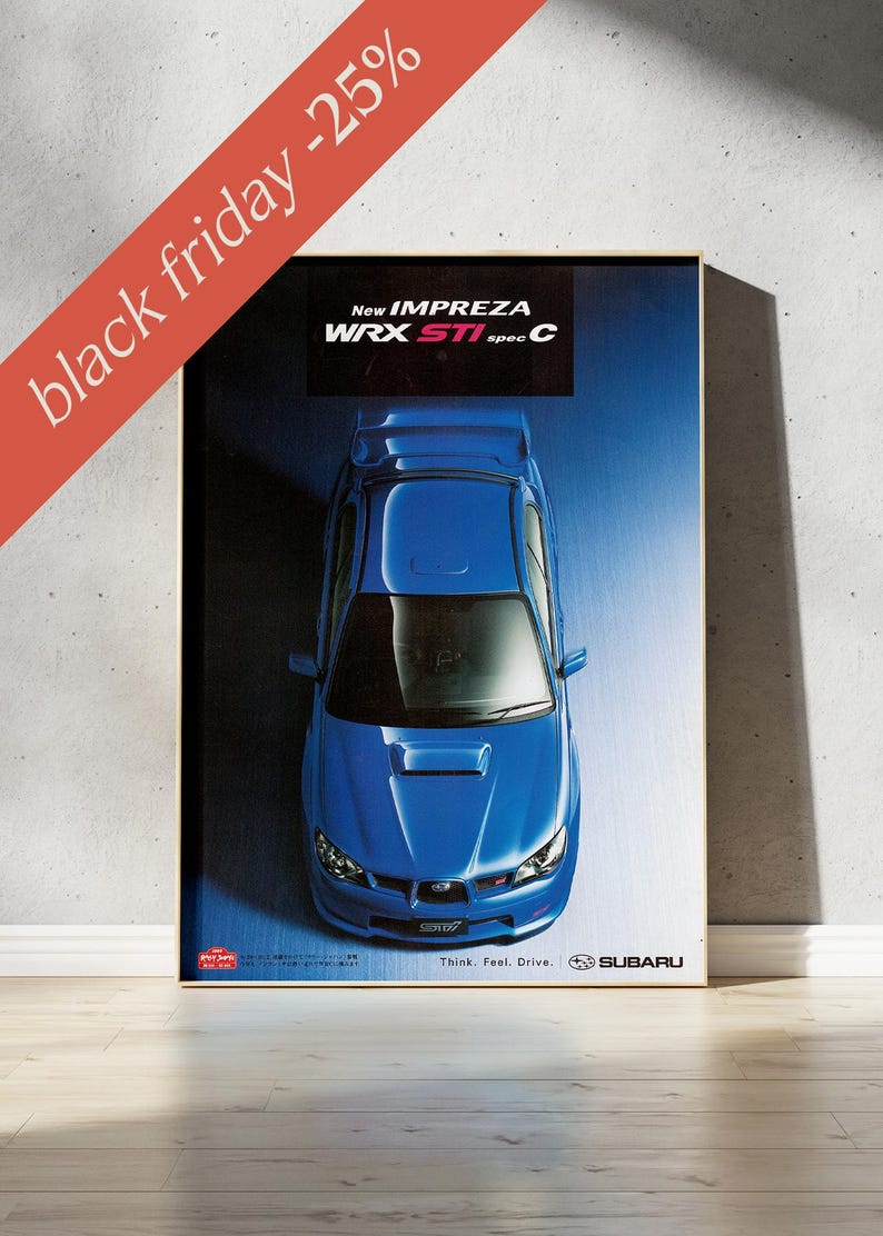 Subaru Impreza WRX Retro Poster Blue Art Print High-quality Pigment ...