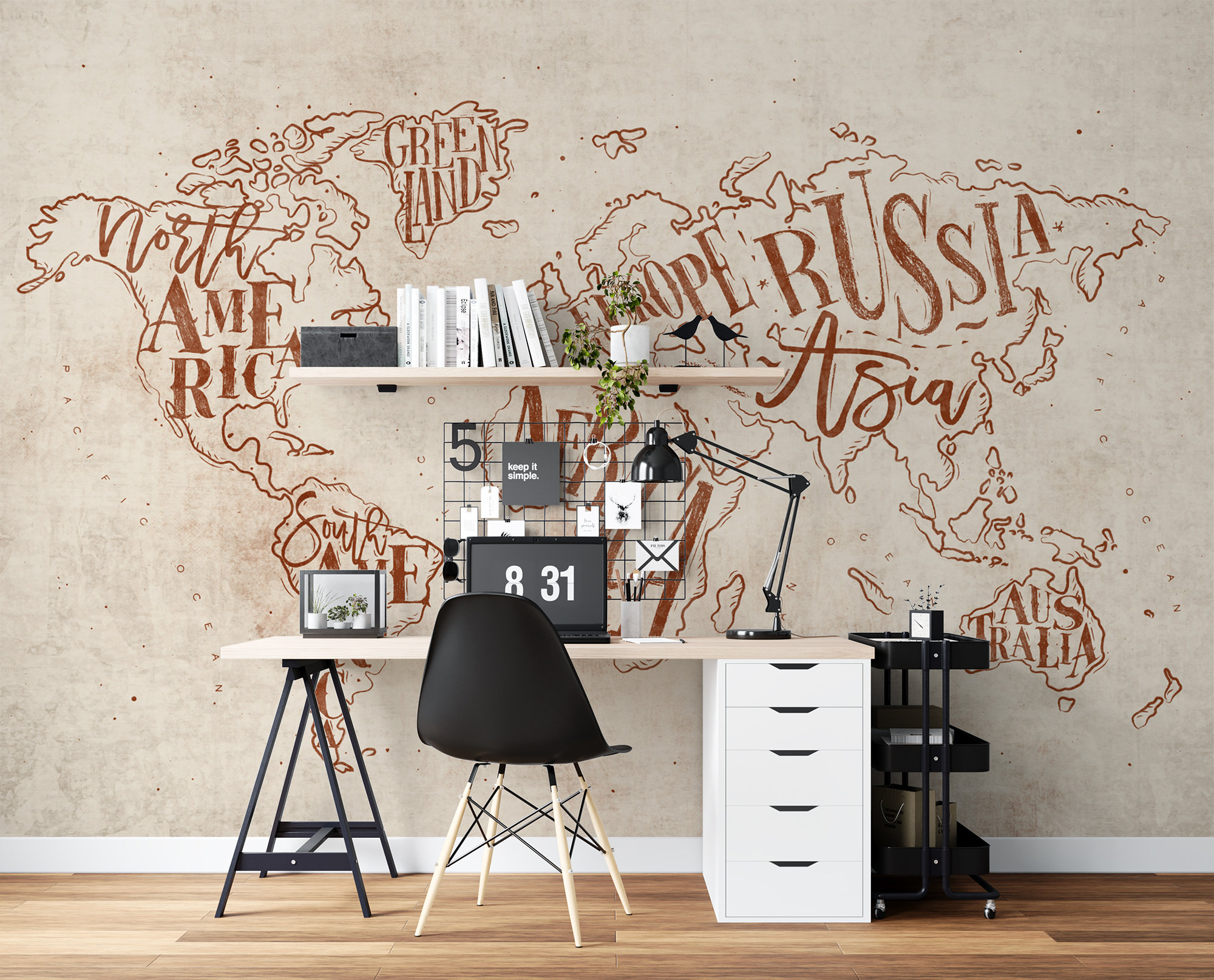 Continents World Map Wallpaper, Office and Teen Room Decoration Mural ...