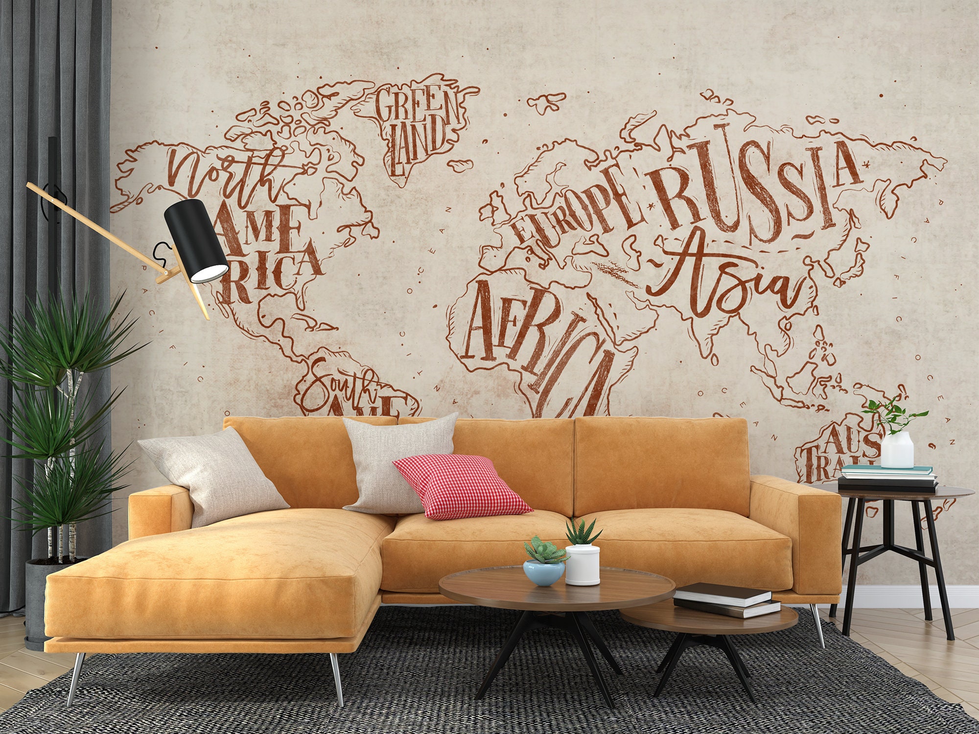 Continents World Map Wallpaper, Office and Teen Room Decoration Mural ...
