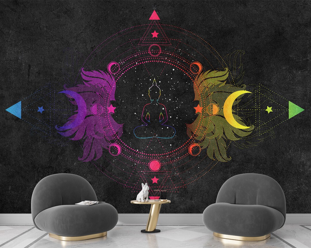 Astrology and Meditation Wallpaper, Meditation Mural on Black ...