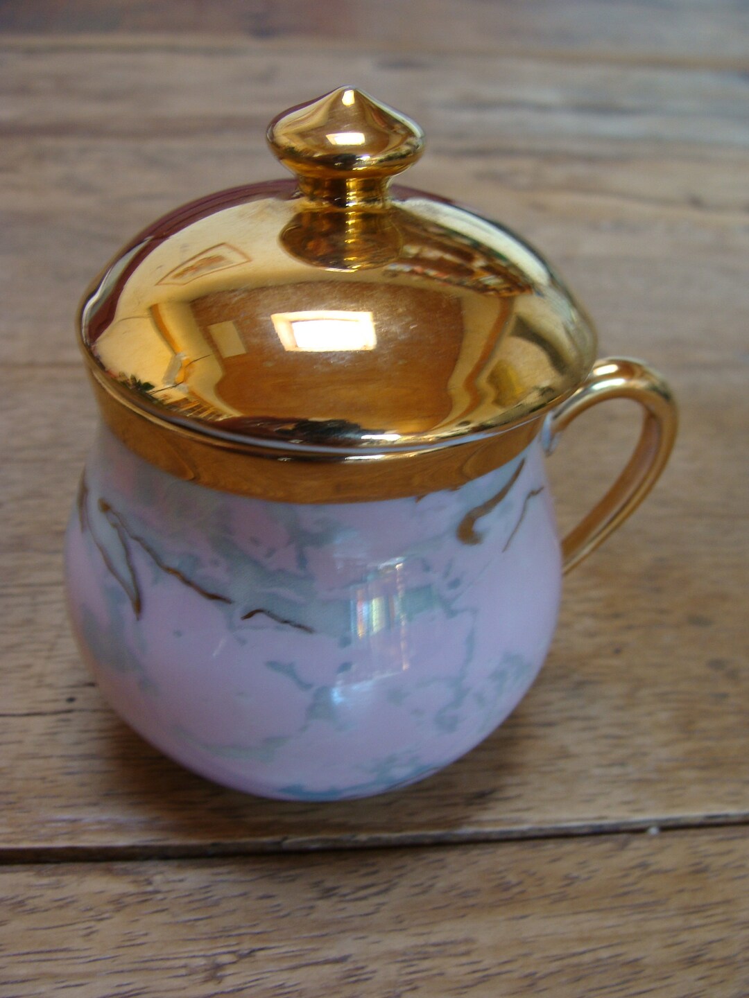 Pink and Gold Marbled Porcelain Cup With Lid / Apilco - Etsy