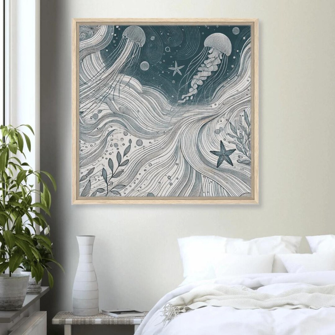 Eternal Currents Jelly Fish Wall Art size: 60x60 Cm / 24x24 Framed ...