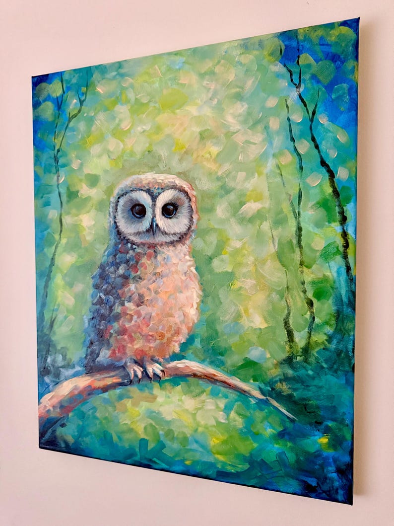 Original Owl Canvas Painting, Hand Painted Ready to Hang Artwork ...