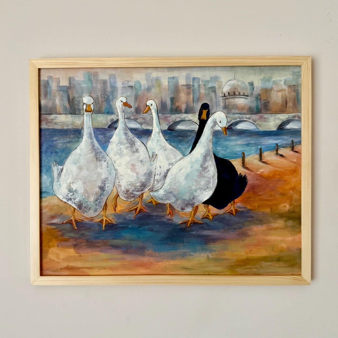 Original Geese Oil Painting, Bird Oil Painting, City Goose Painting ...