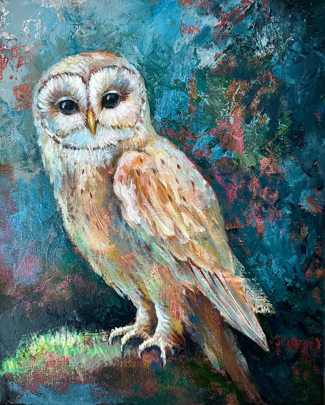 Original Small White Owl Canvas Painting, Acrylic Hand Painted Ready to ...