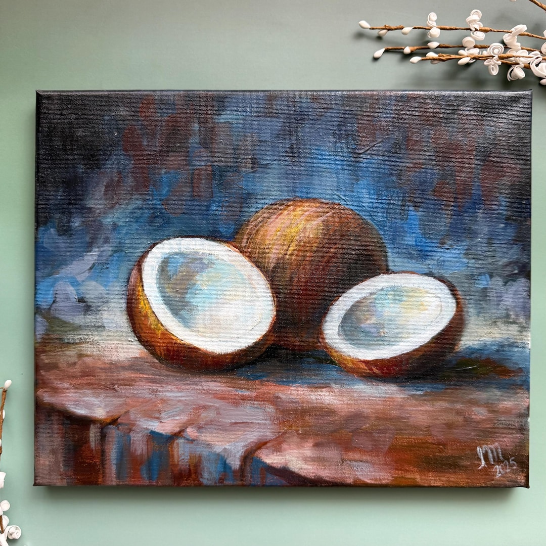 Coconut Oil Painting on Canvas, Hand Painted Wall Decor, Coconuts ...