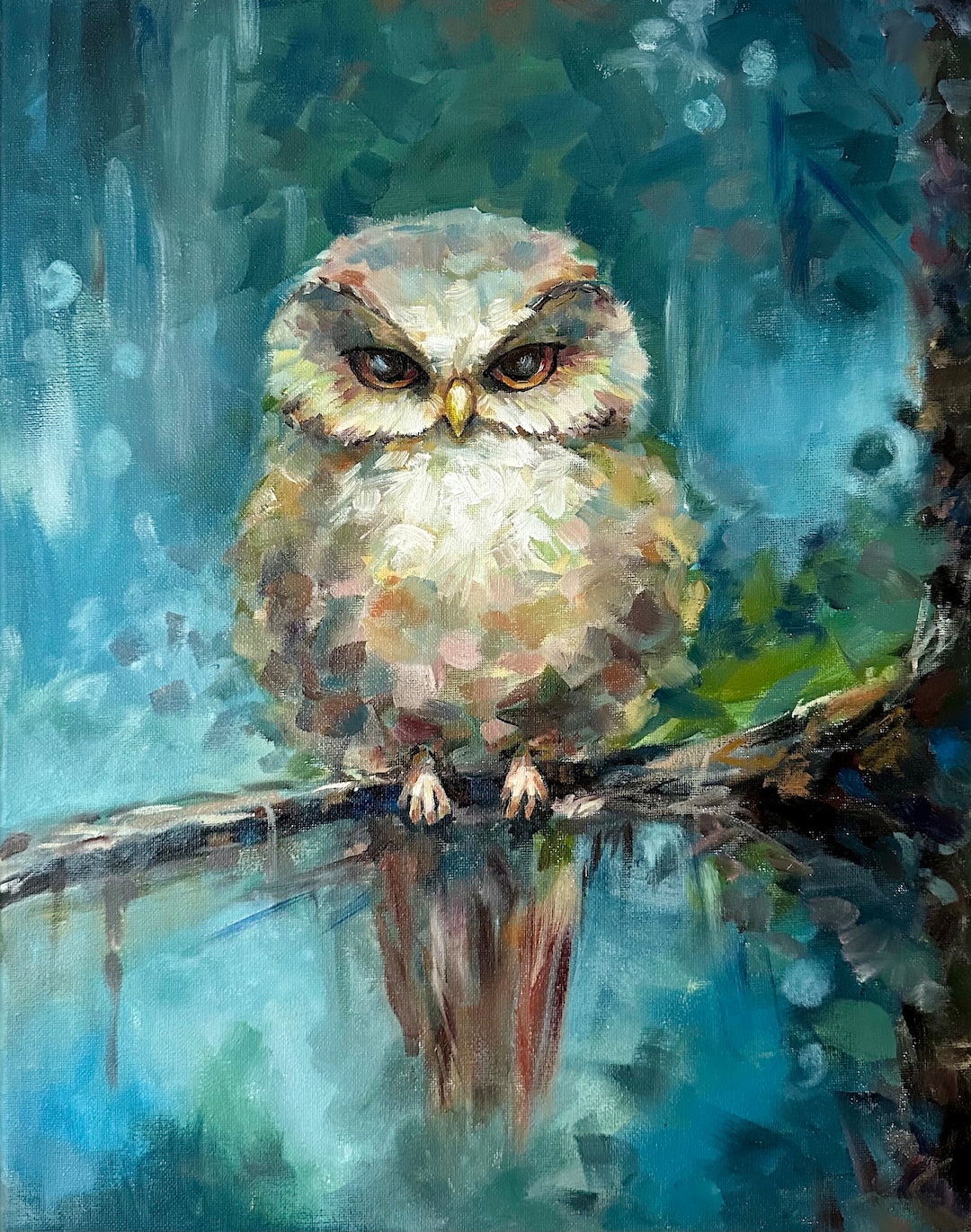 Original Owl Canvas Painting, Oil Hand Painted Ready to Hang Artwork ...