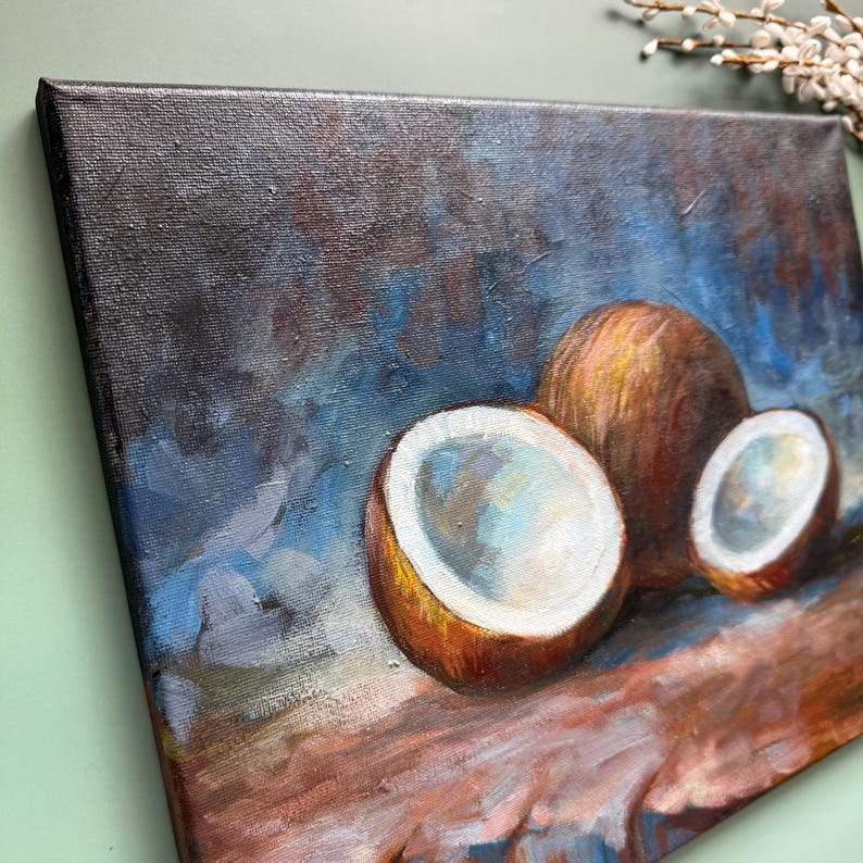Coconut Oil Painting on Canvas, Hand Painted Wall Decor, Coconuts ...