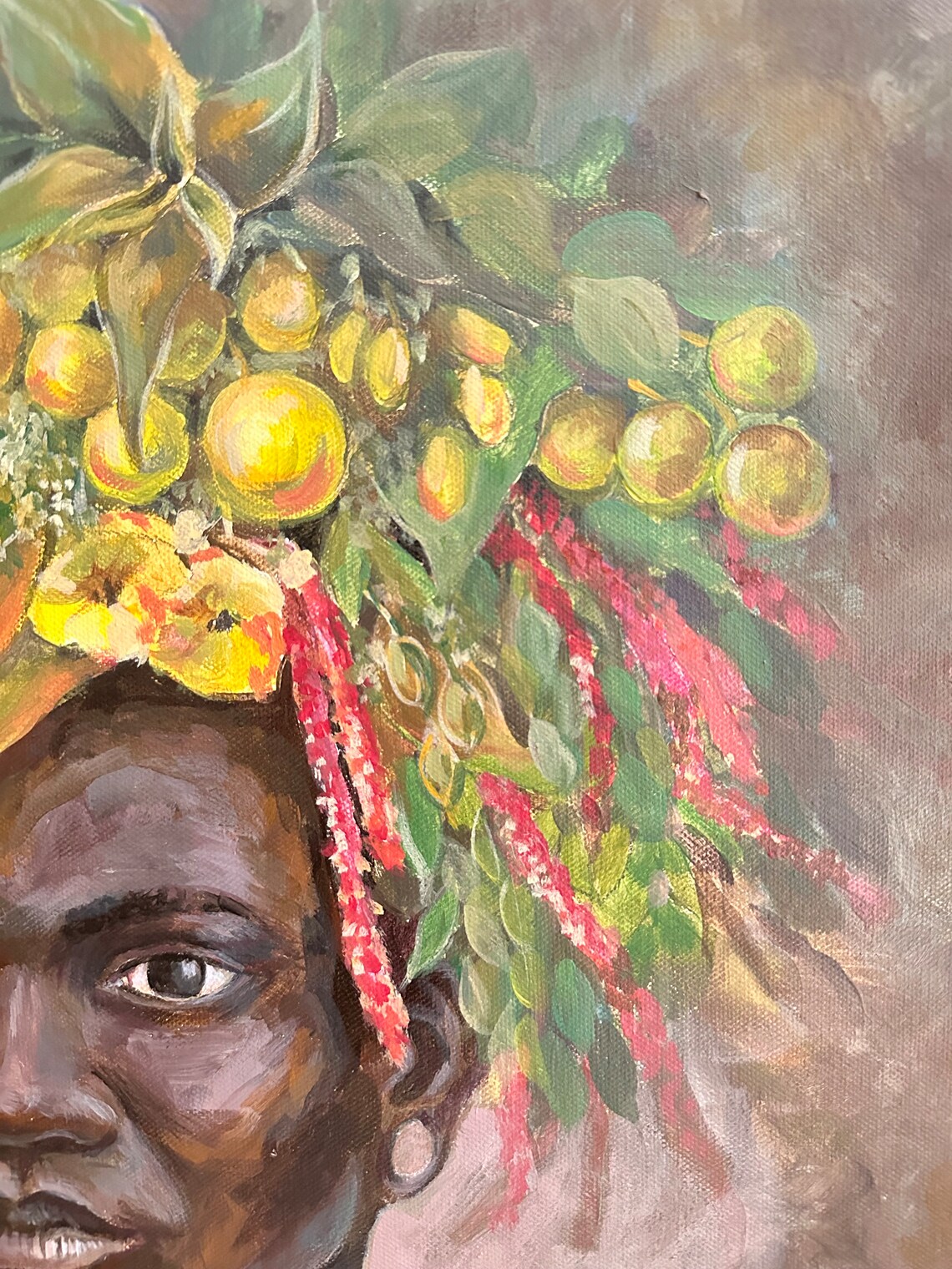 African Suri Tribe Portrait Stretched Canvas Painting, Suri Flowers ...
