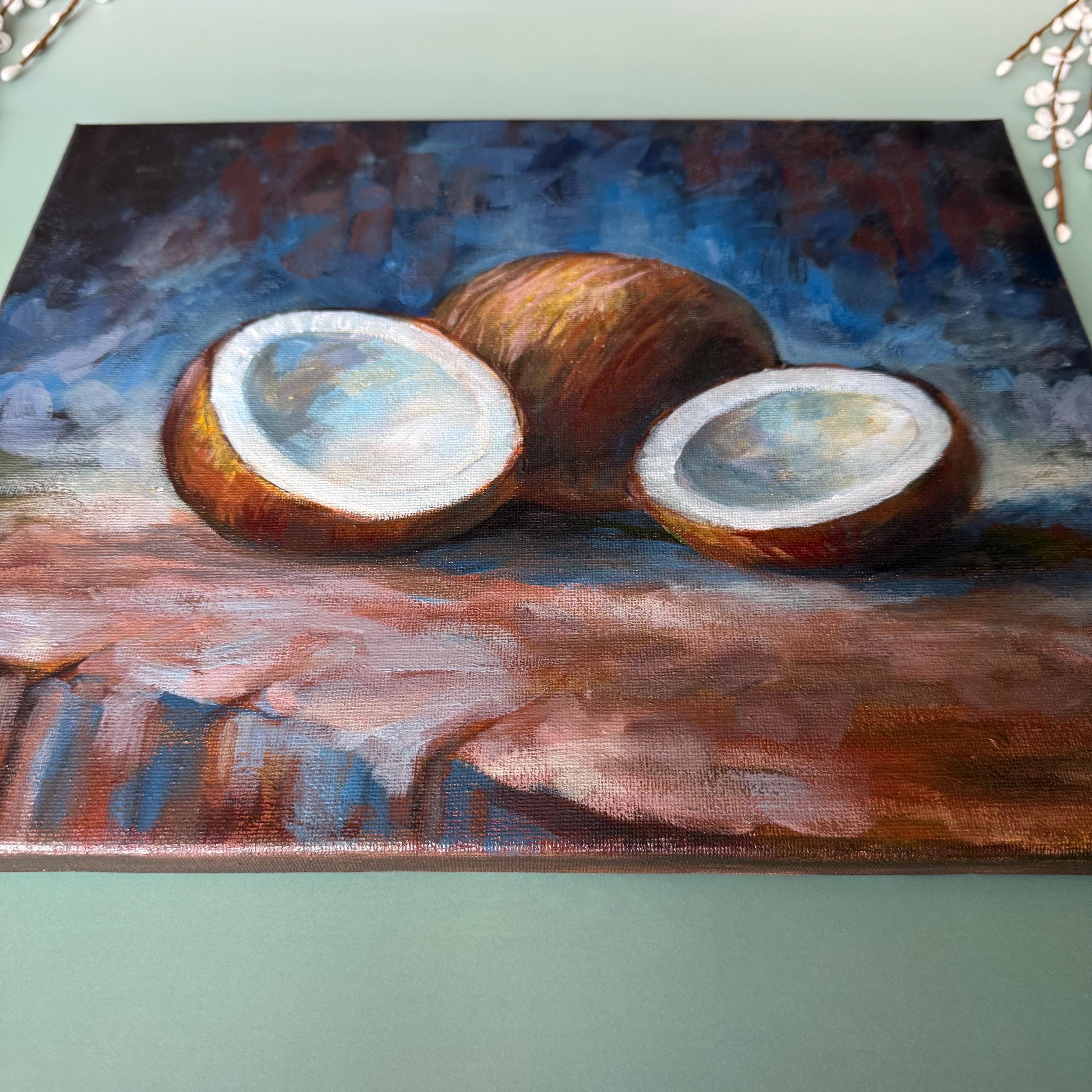 Coconut Oil Painting on Canvas, Hand Painted Wall Decor, Coconuts ...