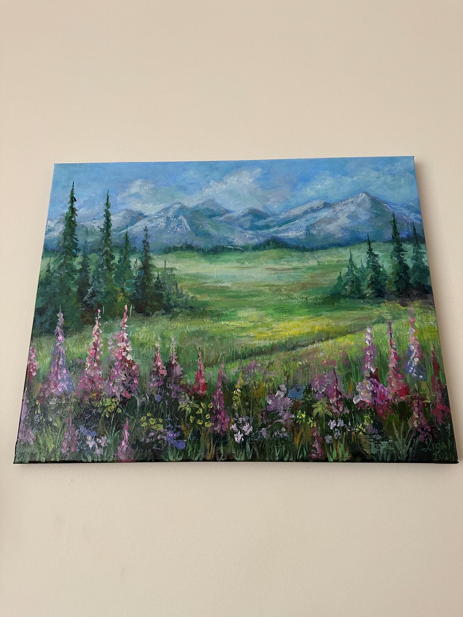 Flower Field Acrylic Painting on Canvas, Hand Painted Wall Decor ...