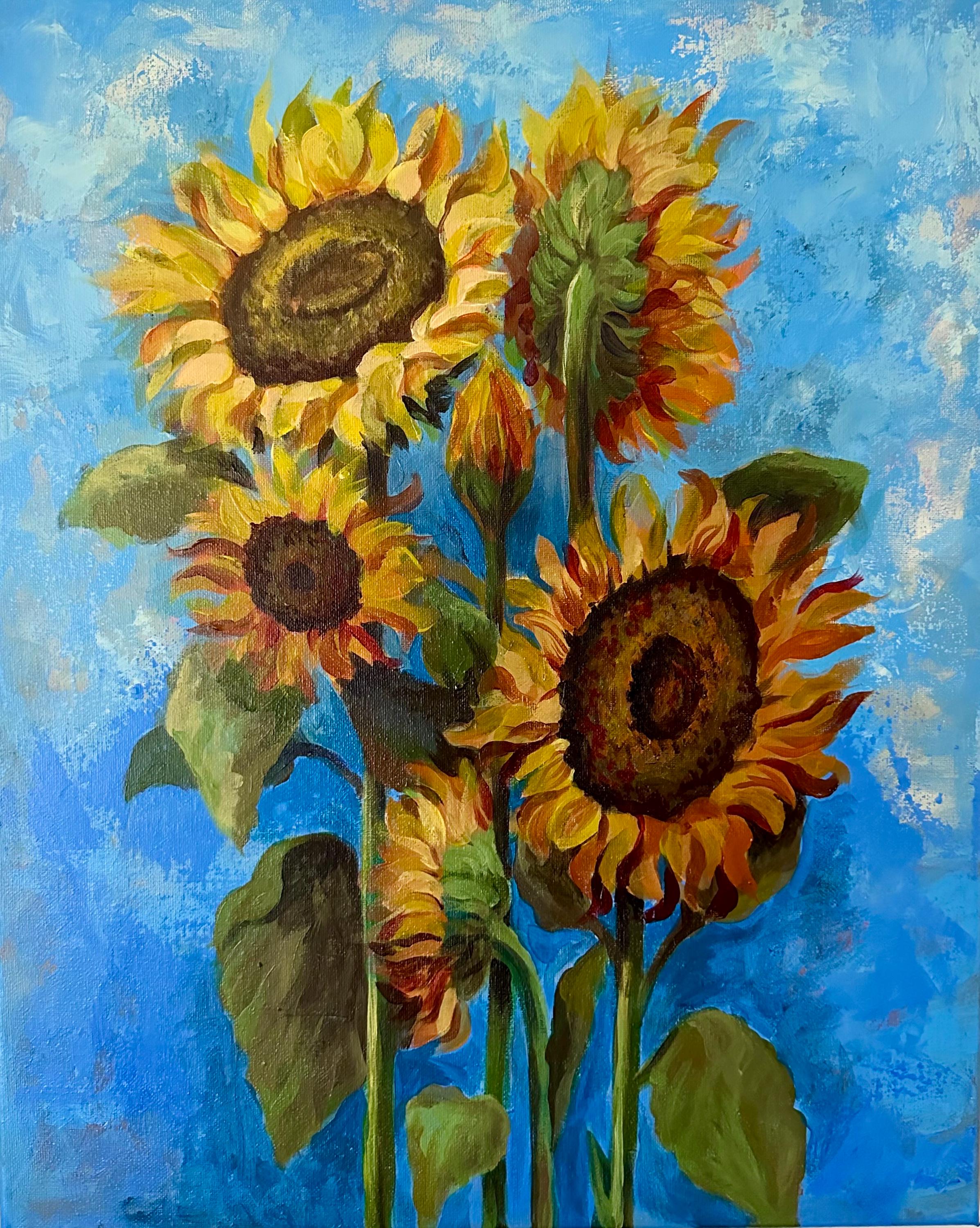 Yellow Flowers Painting on Stretched Canvas Sunflowers Original Acrylic ...