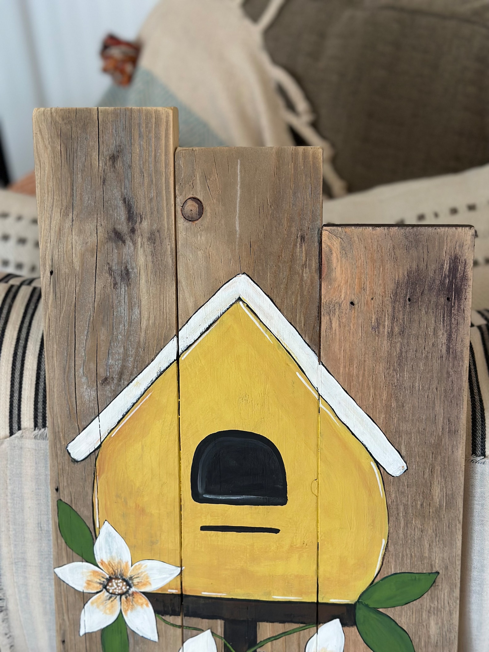 Original Art, Bird, Birdhouse, Wall Art, Flowers, Home Decor, Reclaimed ...
