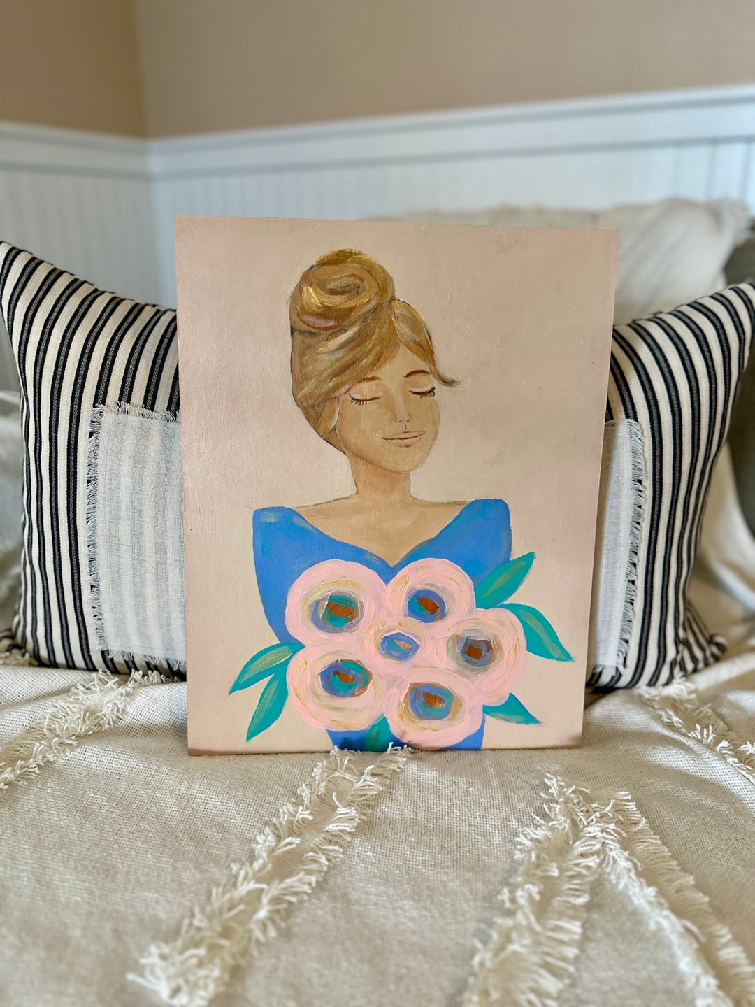 Feminine Portrait Painting: Original Acrylic Lady Art on Wood - Etsy