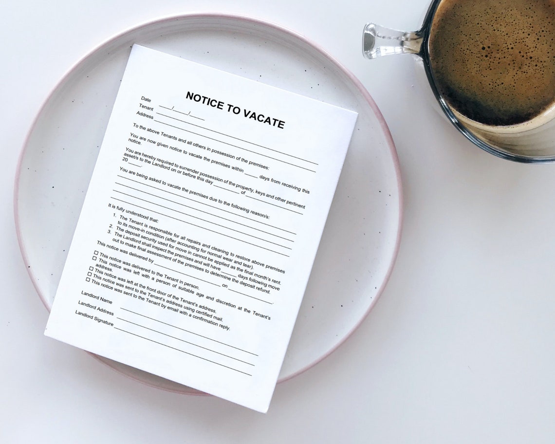 Notice to Vacate Template, Notice to Vacate Letter, Editable Notice to ...