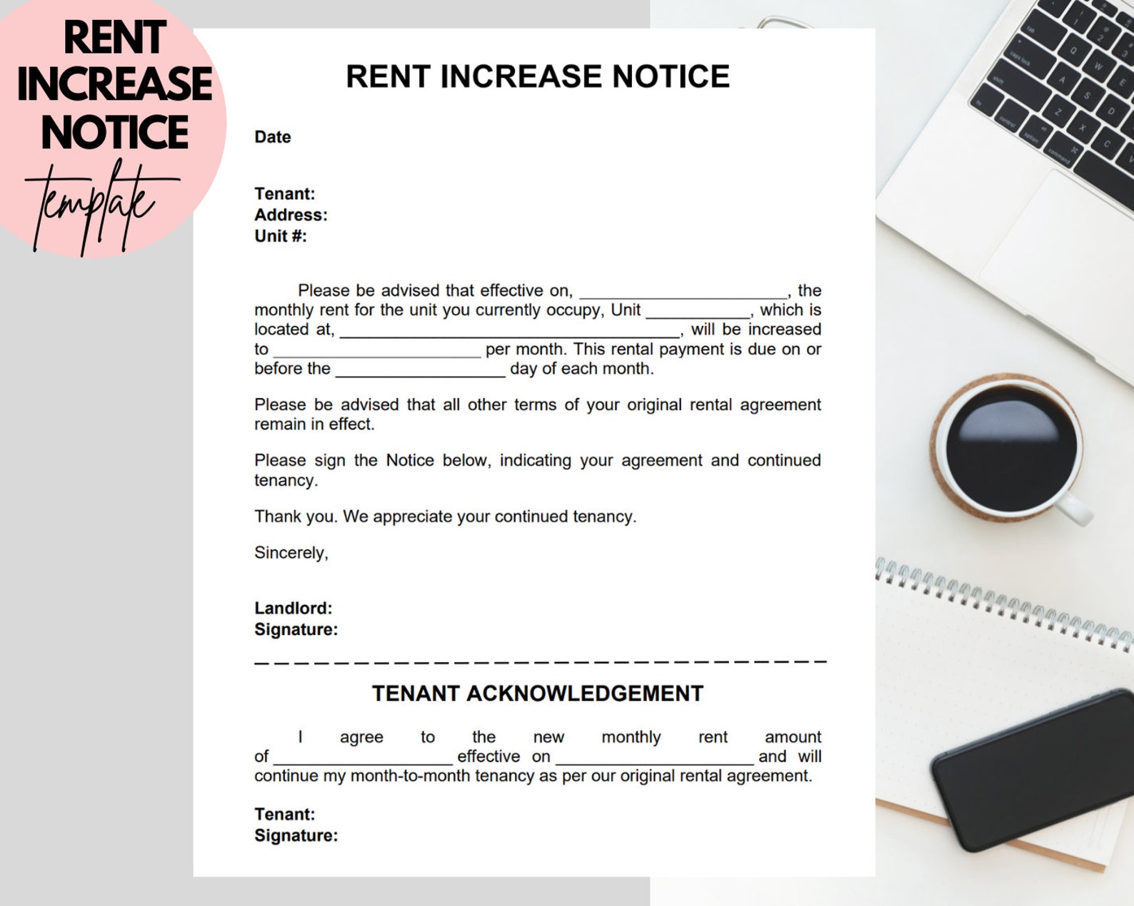 Rent Increase Notice Rent Increase Letter Rent Increase - Etsy