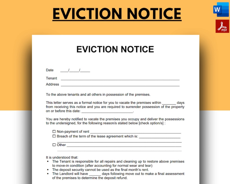 Eviction Notice, Notice to Vacate Template, Notice to Vacate Letter ...