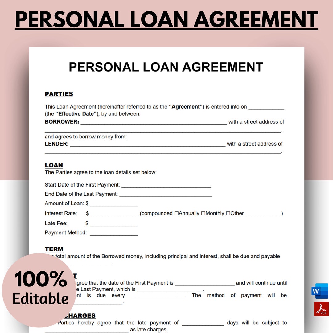 Personal Loan Agreement Loan Agreement Personal Loan - Etsy
