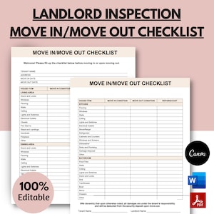 Tenant Move in Move Out Checklist, Landlord Checklist, Walkthrough ...