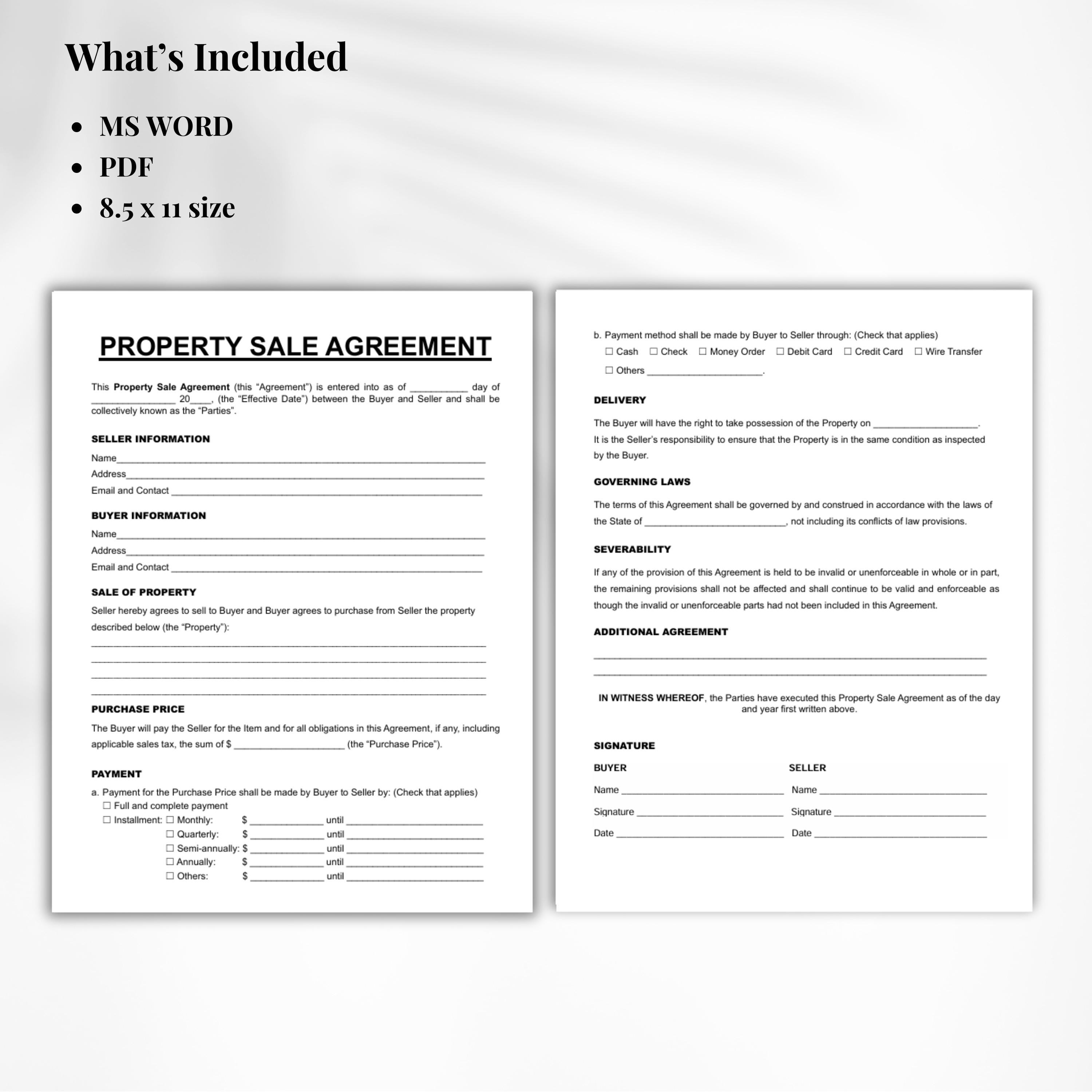 Property Sale Agreement, Purchase Agreement, Contract of Sales ...