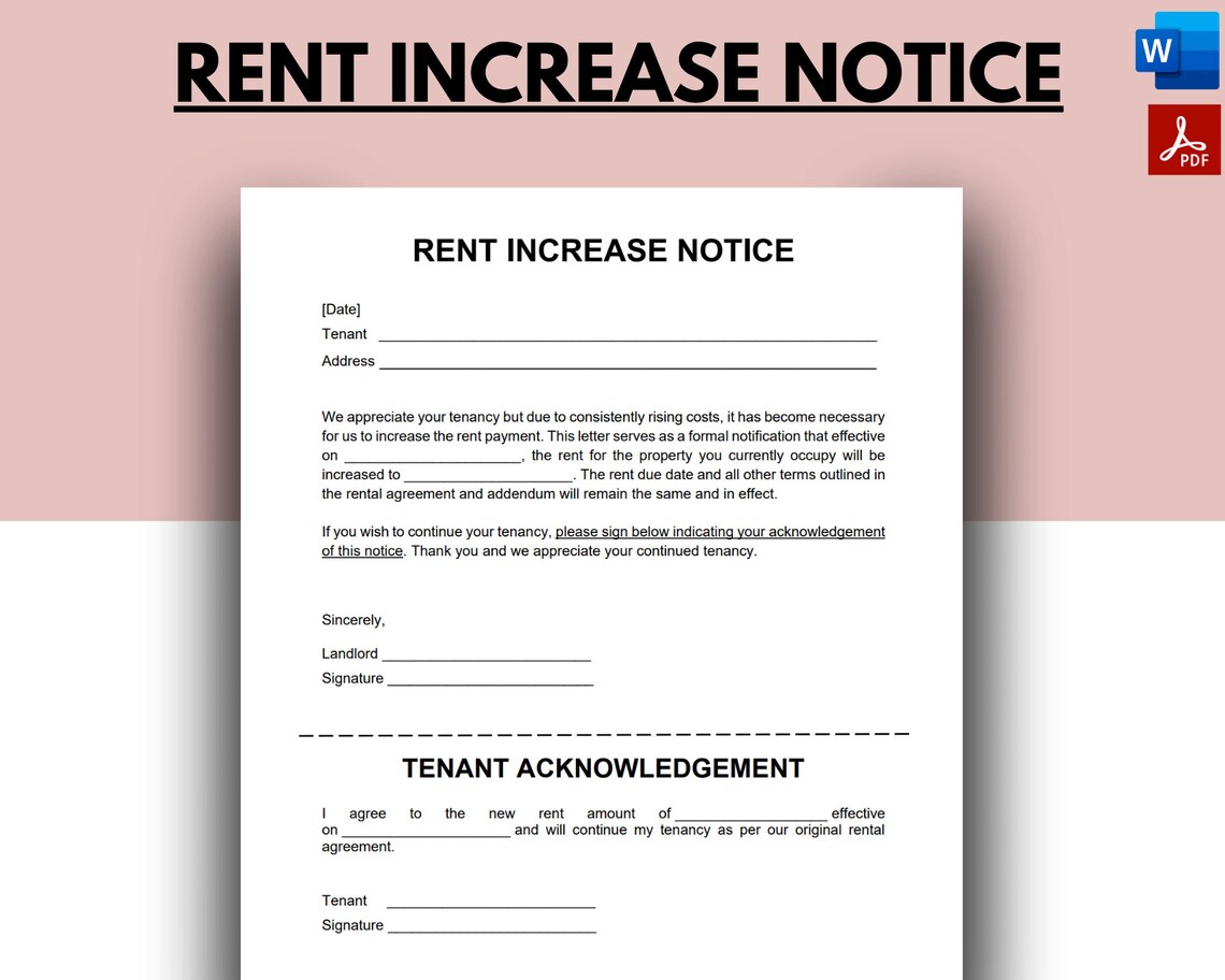 Rent Increase Notice, Rent Increase Letter, Rent Increase Form ...