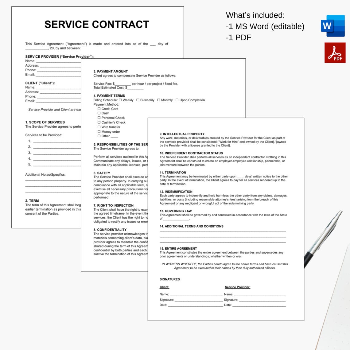 Printable Service Contract, Services Contract Agreement. Service ...