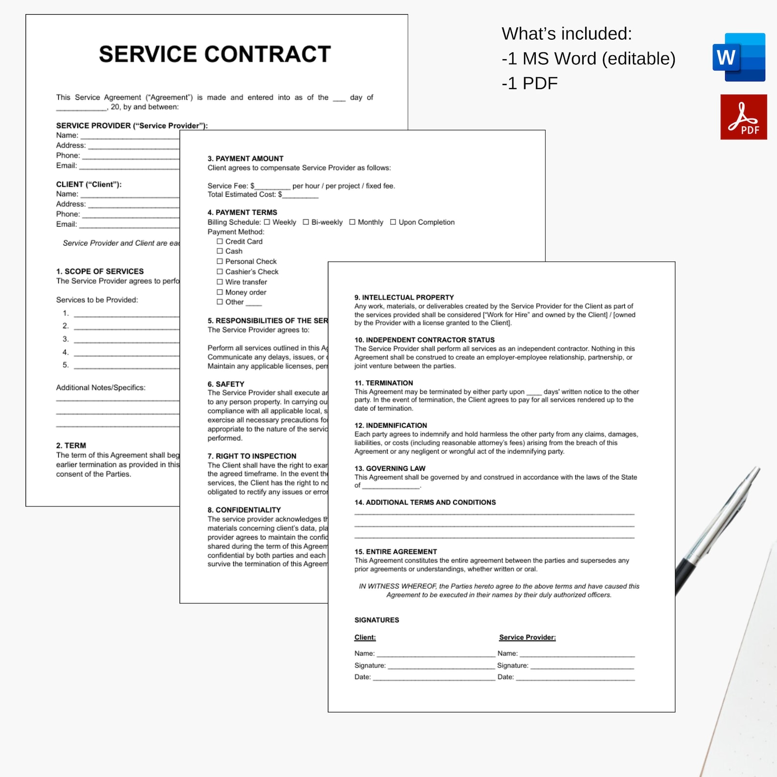 Printable Service Contract, Services Contract Agreement. Service ...