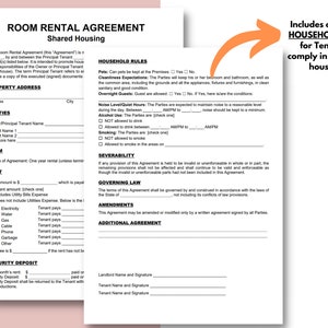 Room Rental Agreement, Rent Room, Lease Agreement, Roommate Room Rental ...