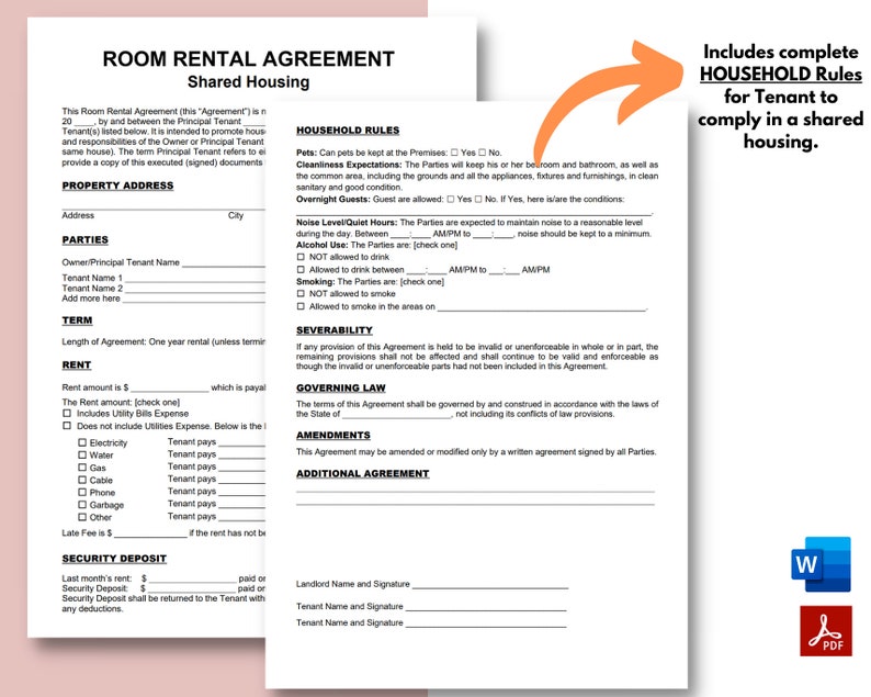 Room Rental Agreement, Rent Room, Lease Agreement, Roommate Room Rental ...
