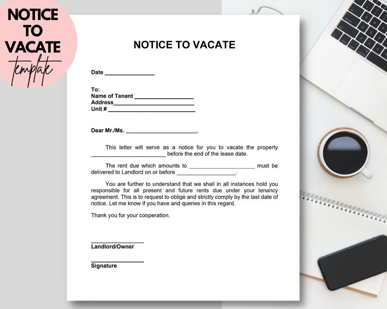 Notice to Vacate Template Notice to Vacate Letter Editable - Etsy UK