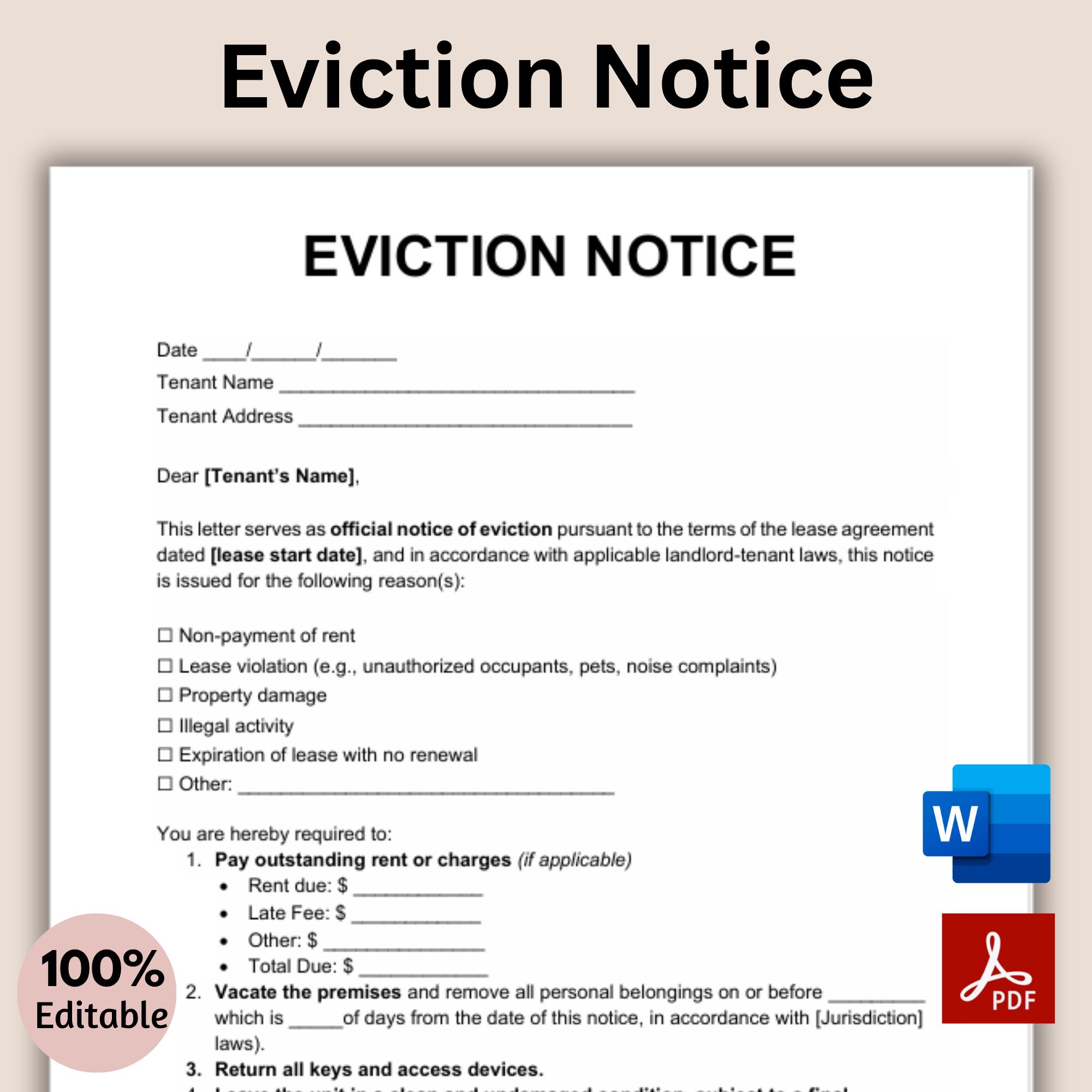 Printable Eviction Notice, Editable Eviction Notice, Eviction Letter ...