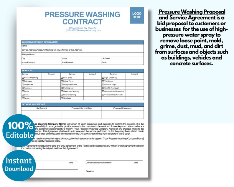 Pressure Washing Proposal & Service Agreement, Pressure Washing ...