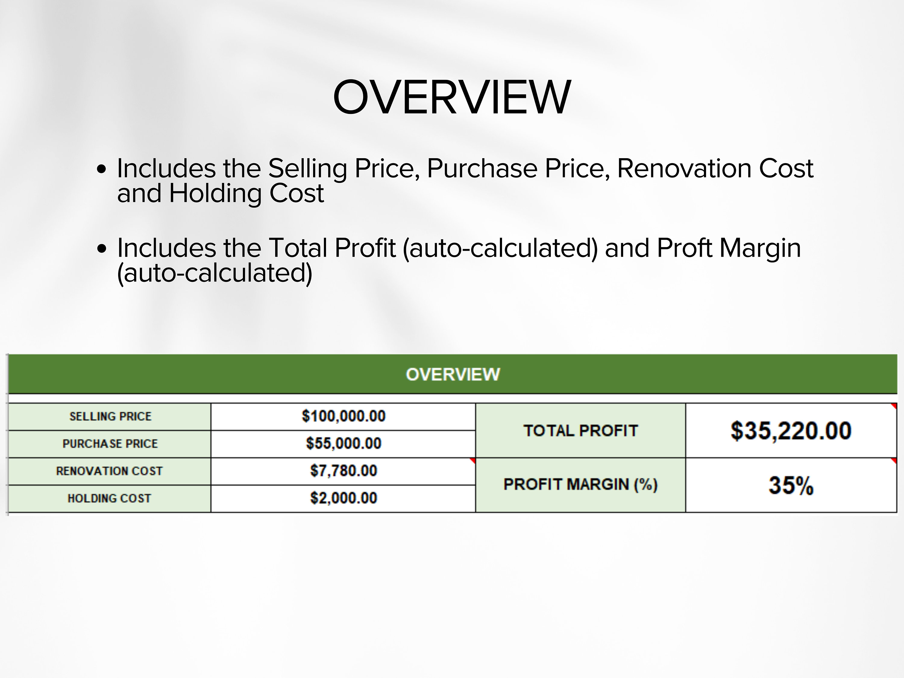 House Flip Tracker, House Flip Spreadsheet, Property Flipping, Property ...