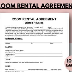 Room Rental Agreement Rent Room Lease Agreement Roommate - Etsy