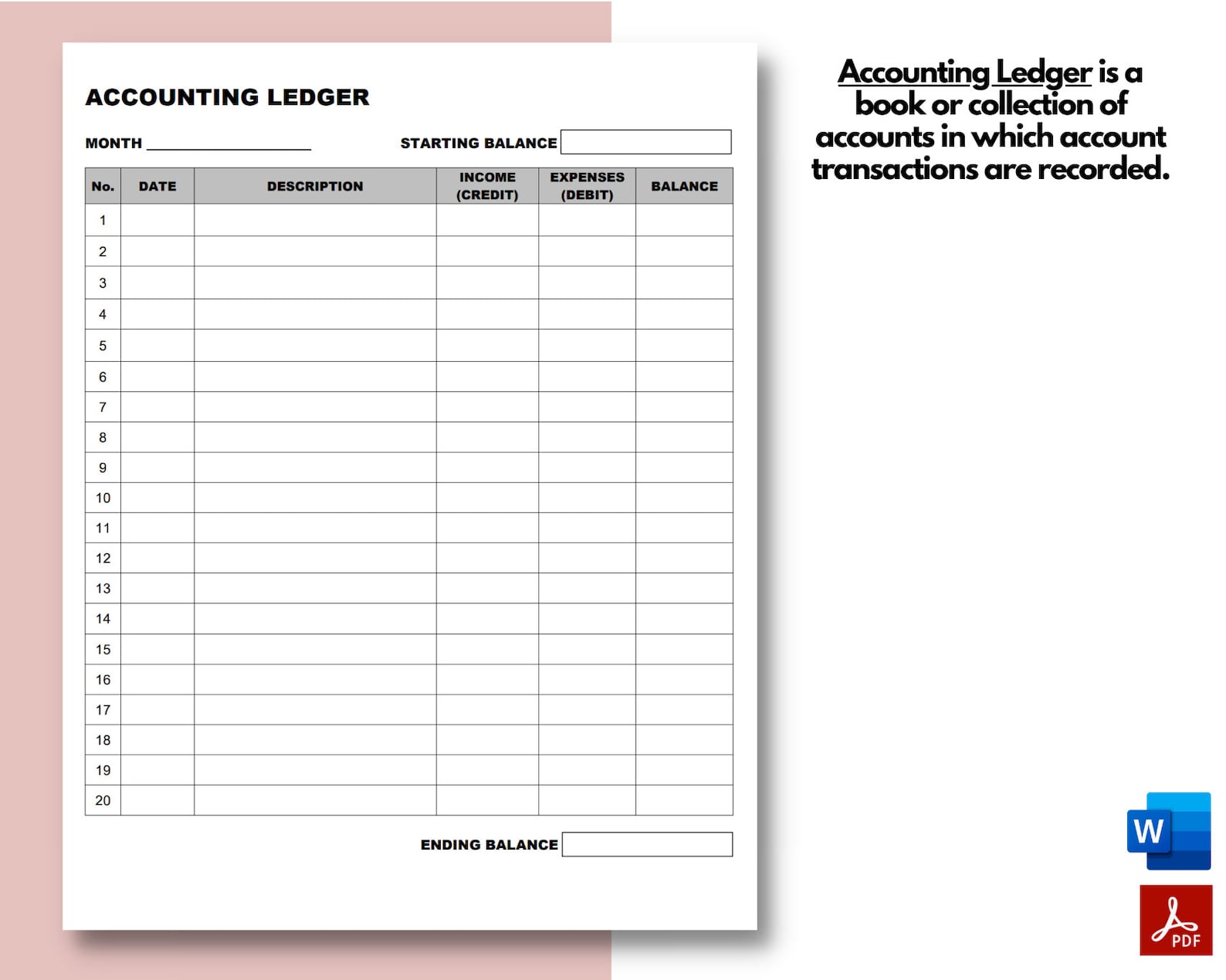 Printable Accounting Ledger, General Ledger, Ledger Book, Expense ...