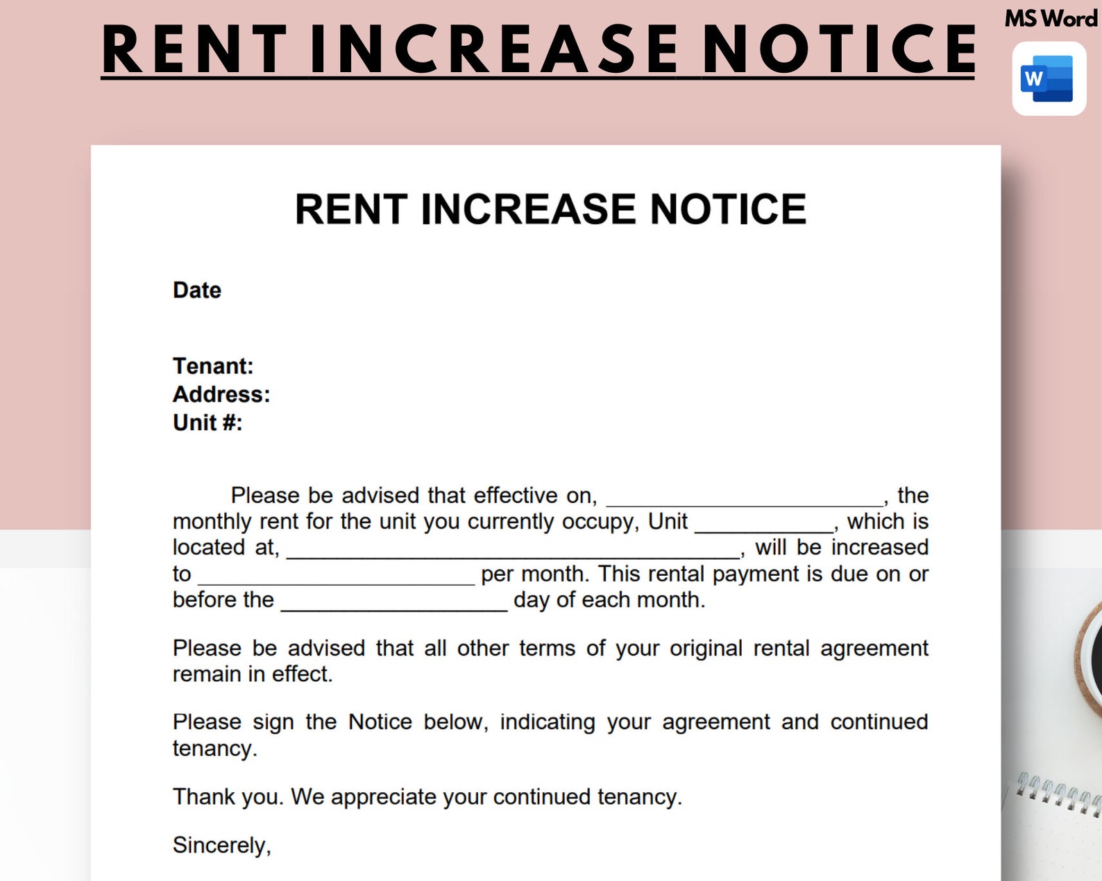 Rent Increase Notice Rent Increase Letter Rent Increase - Etsy