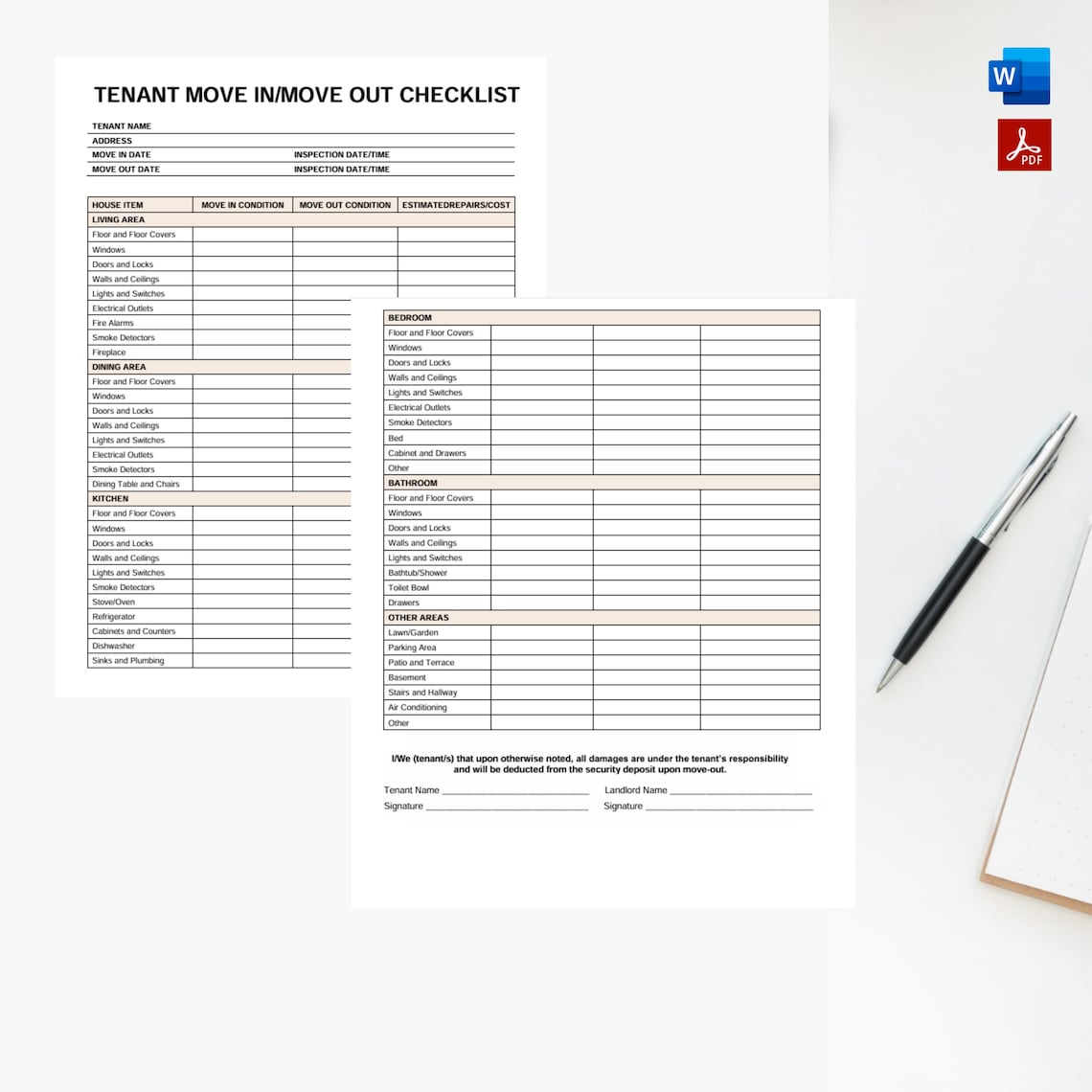 Tenant Move in Move Out Checklist, Landlord Checklist, Walkthrough ...