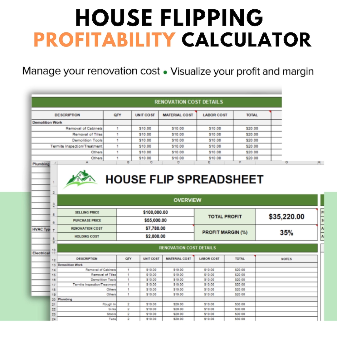 House Flip Tracker, House Flip Spreadsheet, Property Flipping, Property ...
