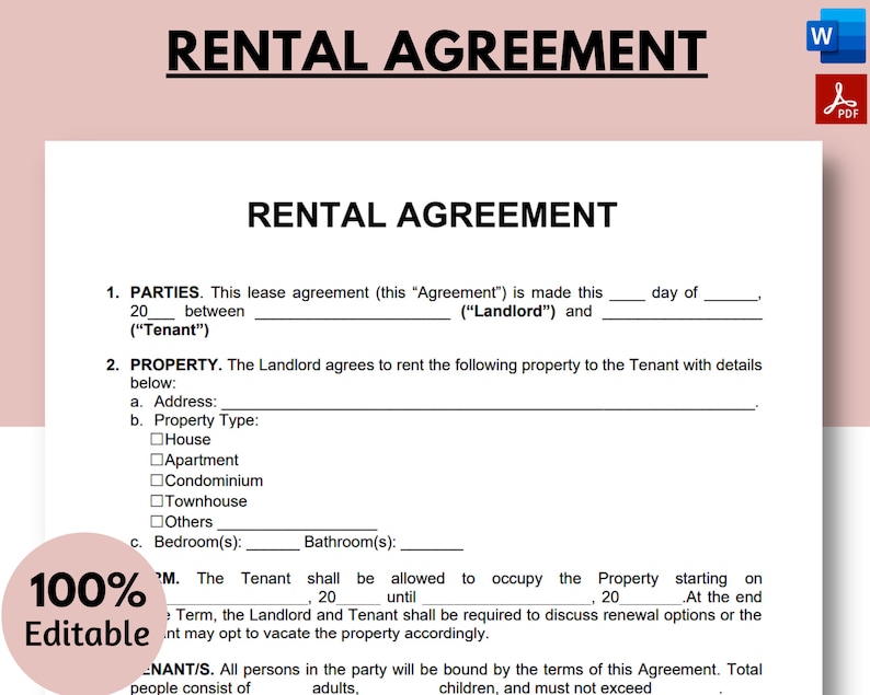 Rental Agreement Lease Contract Template Landlord Forms - Etsy