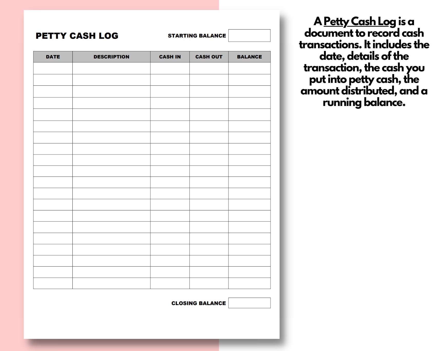 Petty Cash Log Petty Cash Form Bookkeeping Cash Flow Petty - Etsy Canada