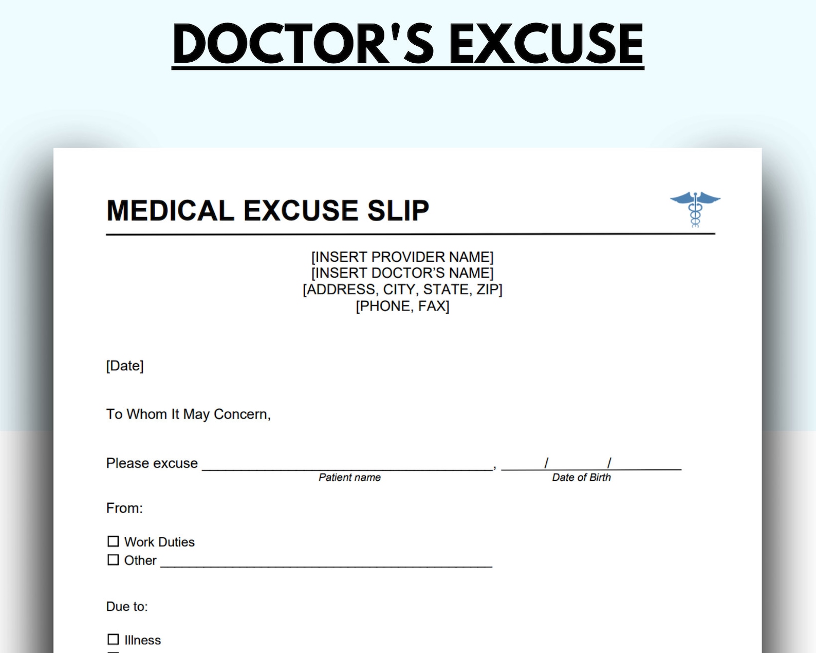 Doctor Excuse Template Doctor Excuse for Work Doctor Excuse - Etsy