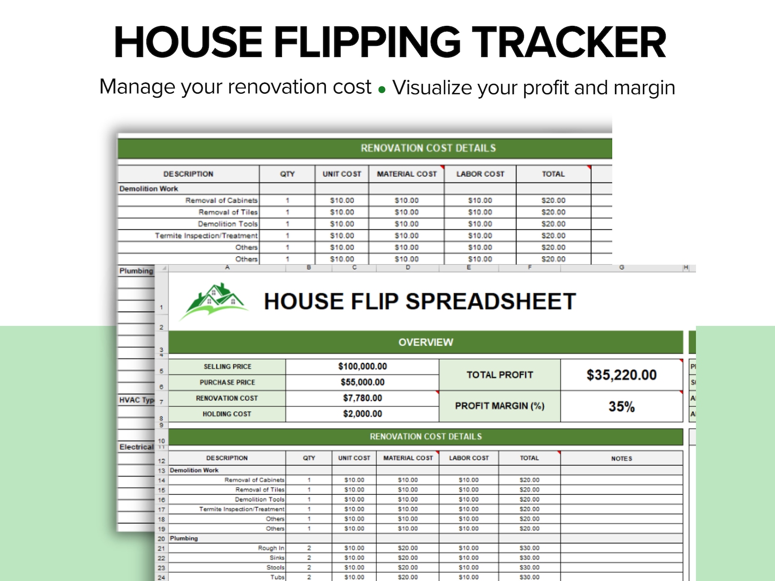 House Flip Tracker, House Flip Spreadsheet, Property Flipping, Property ...
