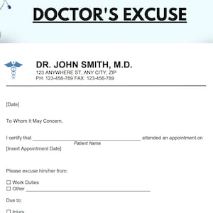 Doctor Excuse Template, Doctor Excuse for Work, Doctor Excuse Letter ...