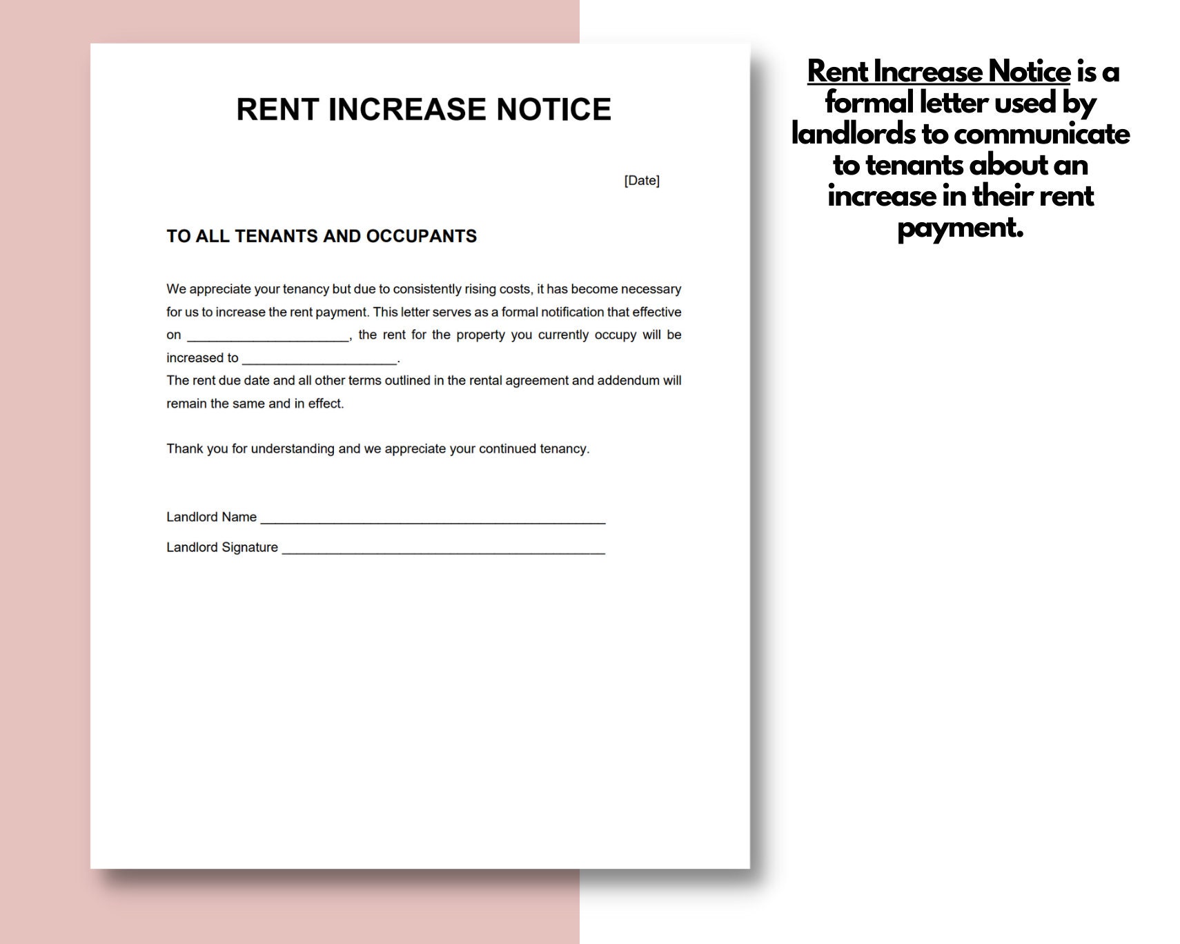 Rent Increase Notice Rent Increase Letter Rent Increase - Etsy