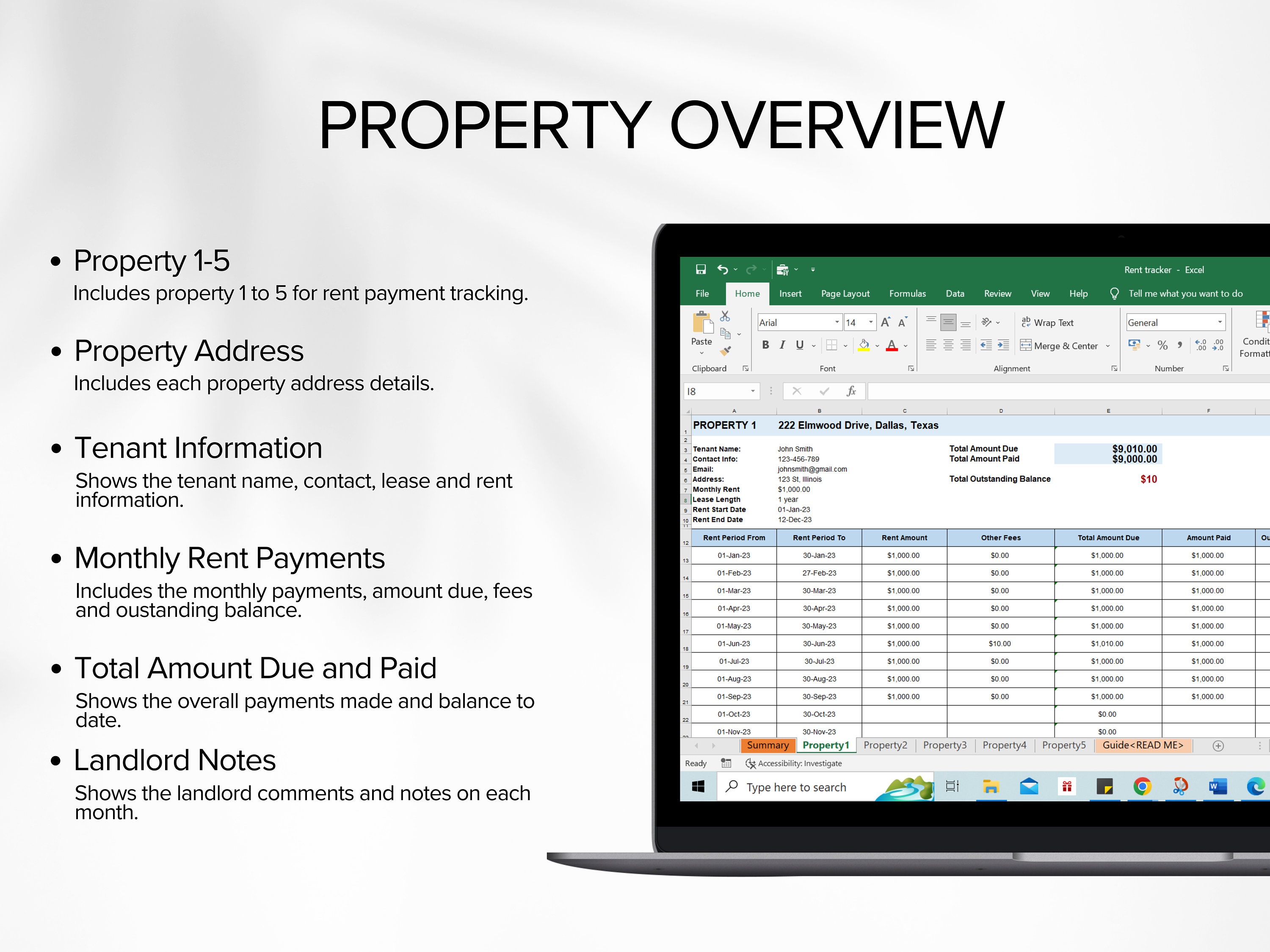 Rent Payment Tracker, Landlord Spreadsheet, Rent Payment Ledger ...