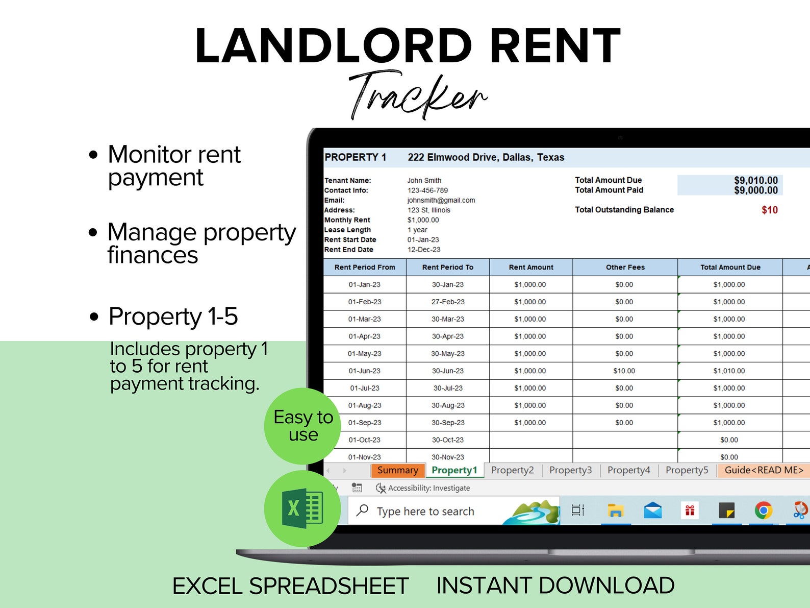 Rent Payment Tracker, Landlord Spreadsheet, Rent Payment Ledger ...