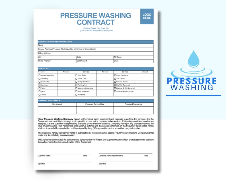 Pressure Washing Proposal & Service Agreement, Pressure Washing ...