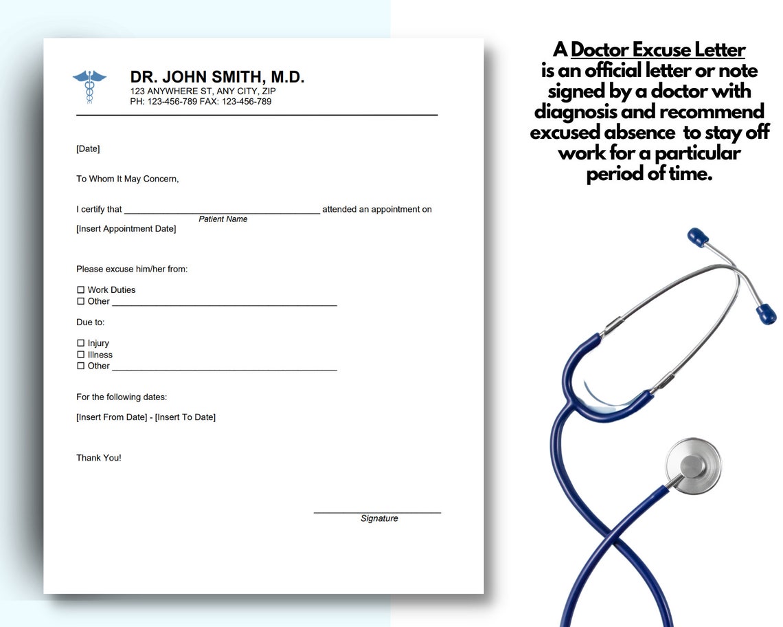 Doctor Excuse Template, Doctor Excuse for Work, Doctor Excuse Letter ...