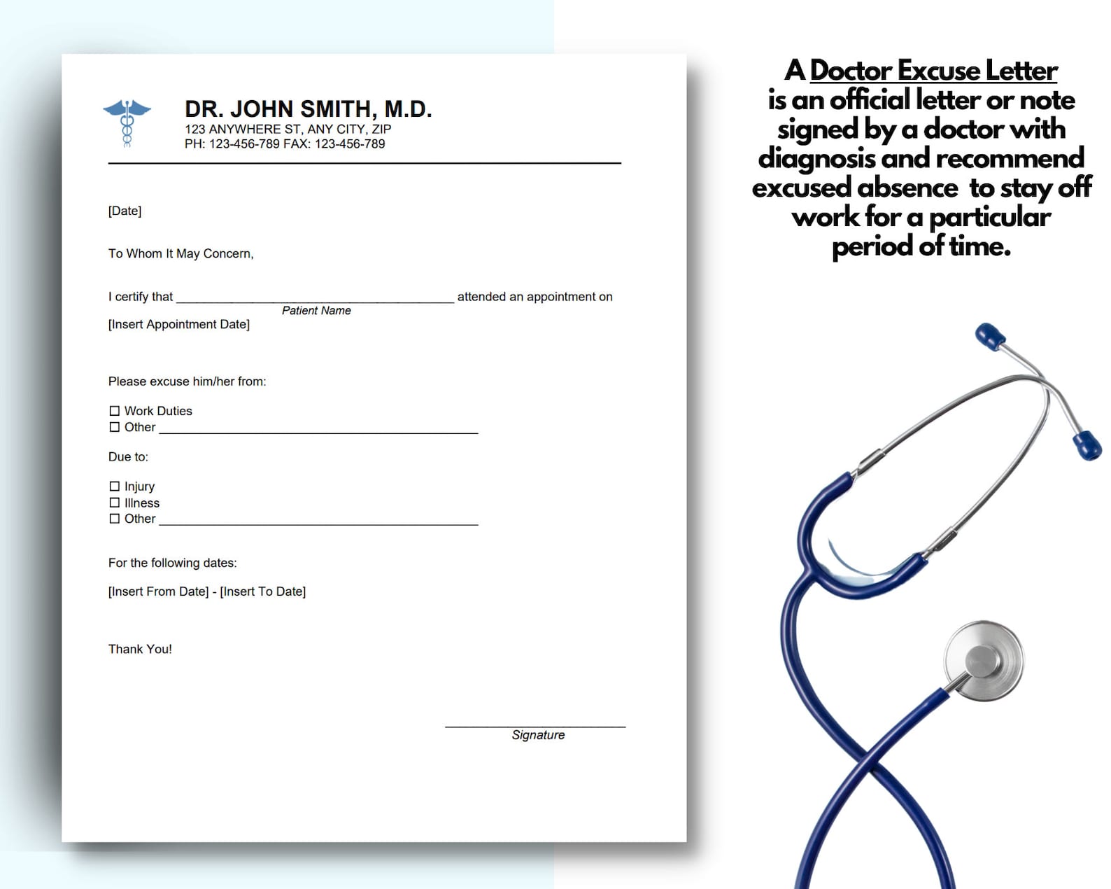 Doctor Excuse Template, Doctor Excuse for Work, Doctor Excuse Letter ...