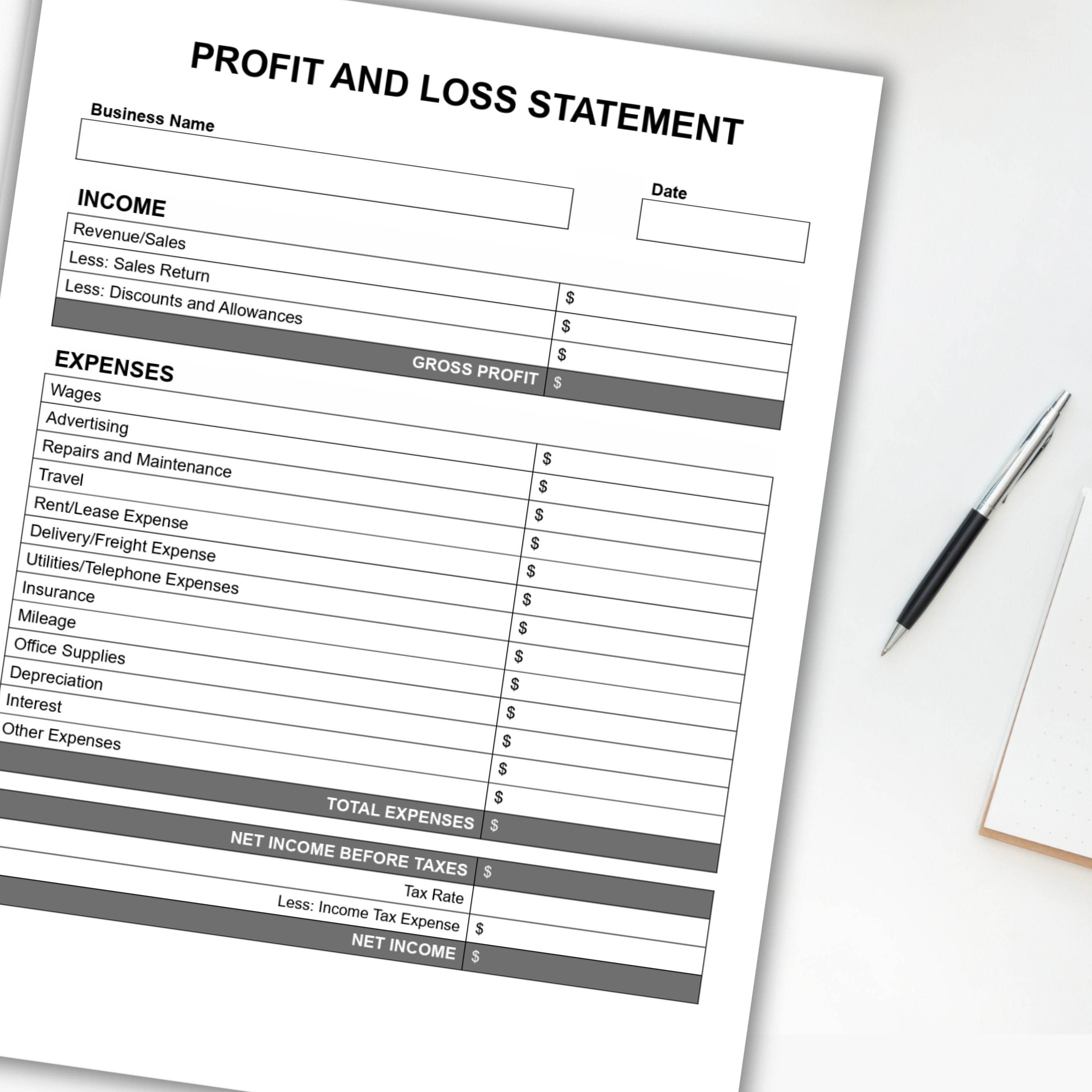 Profit and Loss Statement Template, Expense Report, Income Statement ...